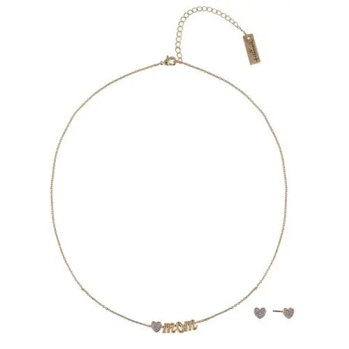 HALLMARK Mom Heart Pendant Necklace And Earring Set - Gold