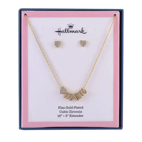 HALLMARK Mom Heart Pendant Necklace And Earring Set - Gold