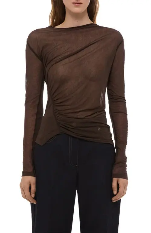 Helmut Lang Ruched Asymmetric Hem Cotton Top - Bistre
