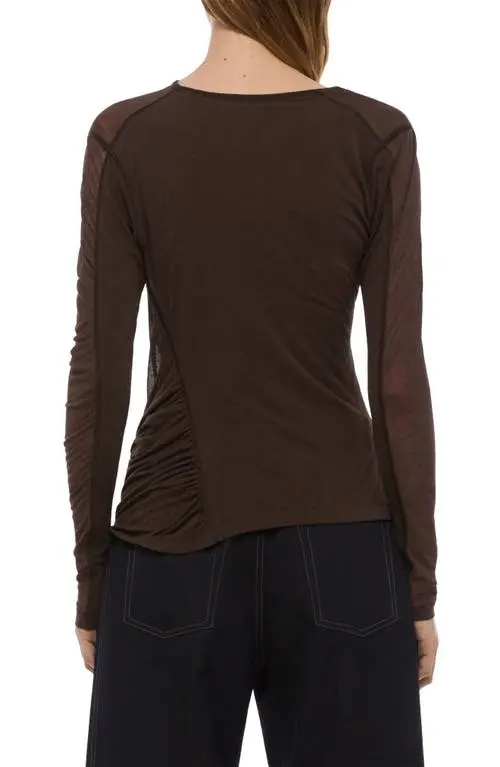 Helmut Lang Ruched Asymmetric Hem Cotton Top - Bistre