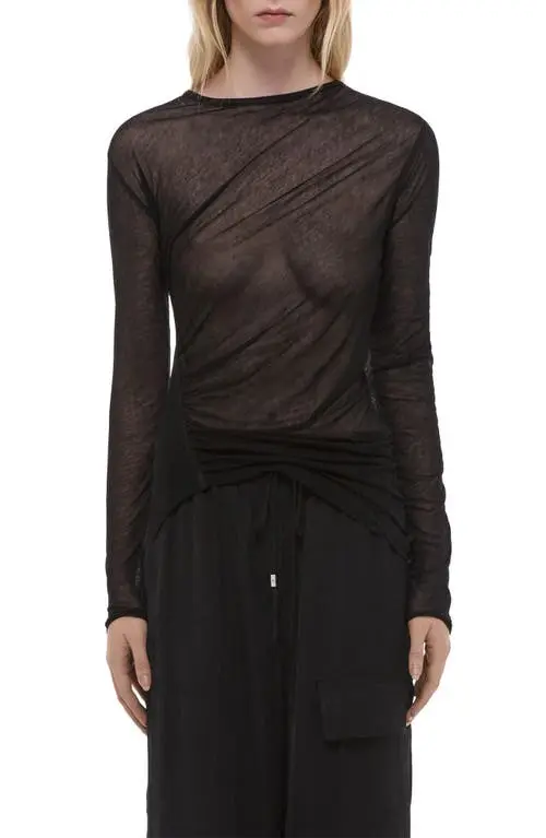 Helmut Lang Ruched Asymmetric Hem Cotton Top - Black