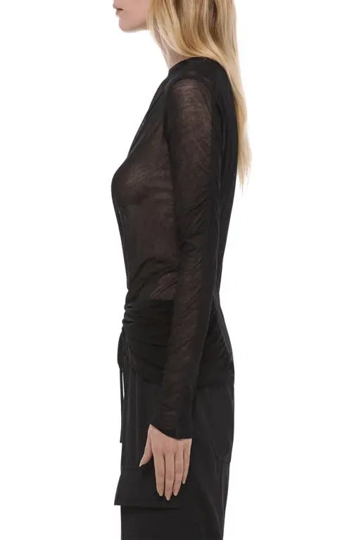 Helmut Lang Ruched Asymmetric Hem Cotton Top - Black