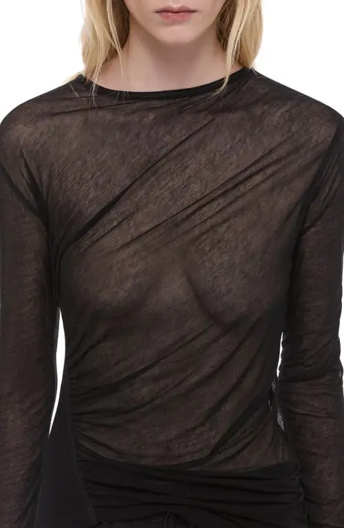 Helmut Lang Ruched Asymmetric Hem Cotton Top - Black