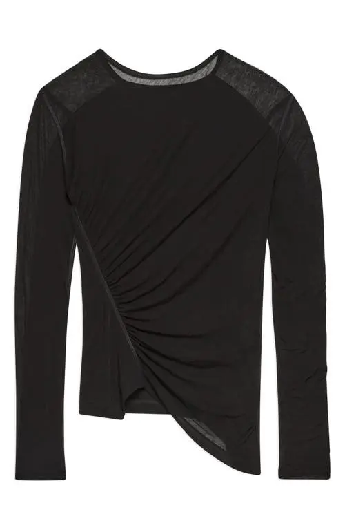 Helmut Lang Ruched Asymmetric Hem Cotton Top - Black
