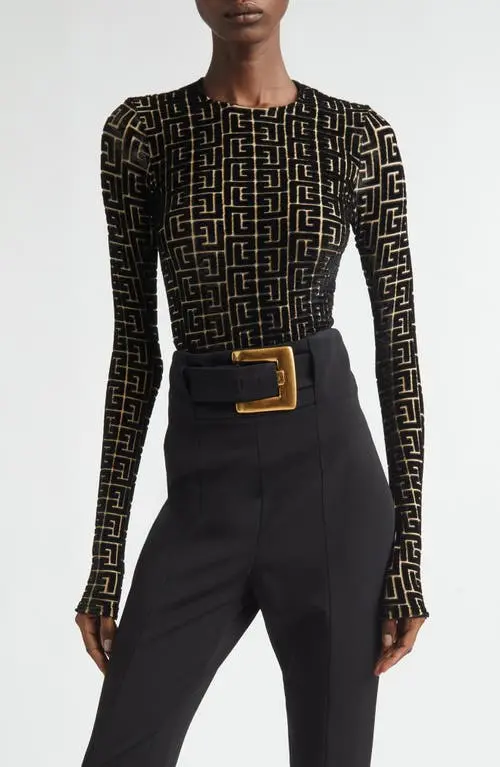 Balmain Monogram Jacquard Devoré Velvet Top