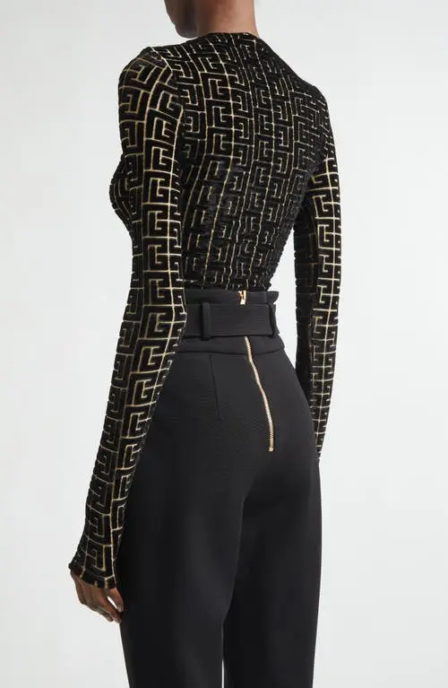 Balmain Monogram Jacquard Devoré Velvet Top