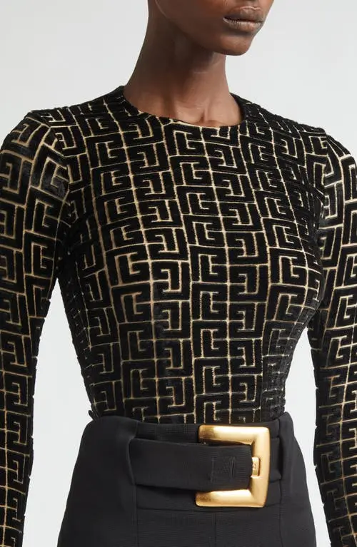 Balmain Monogram Jacquard Devoré Velvet Top
