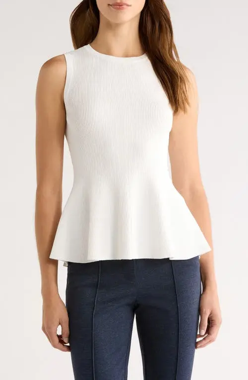 Halogen Sleeveless Rib Peplum Top - Antique White