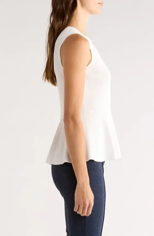 Halogen Sleeveless Rib Peplum Top - Antique White