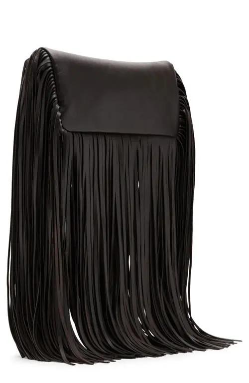 Mango Fringe Leather Clutch - Chocolate
