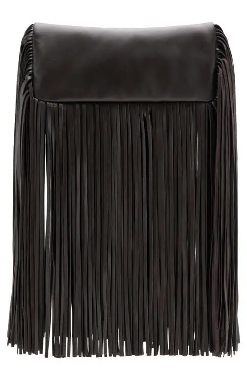 Mango Fringe Leather Clutch - Chocolate