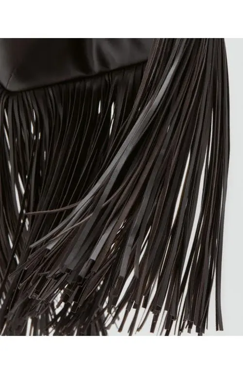 Mango Fringe Leather Clutch - Chocolate