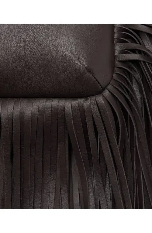 Mango Fringe Leather Clutch - Chocolate