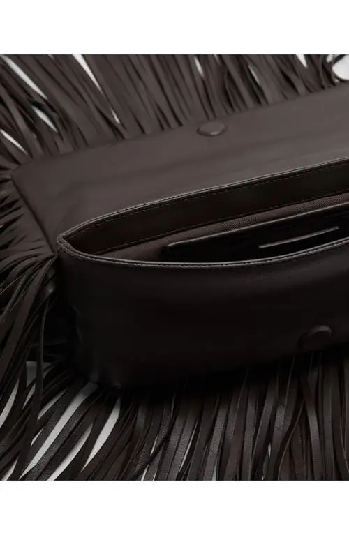 Mango Fringe Leather Clutch - Chocolate