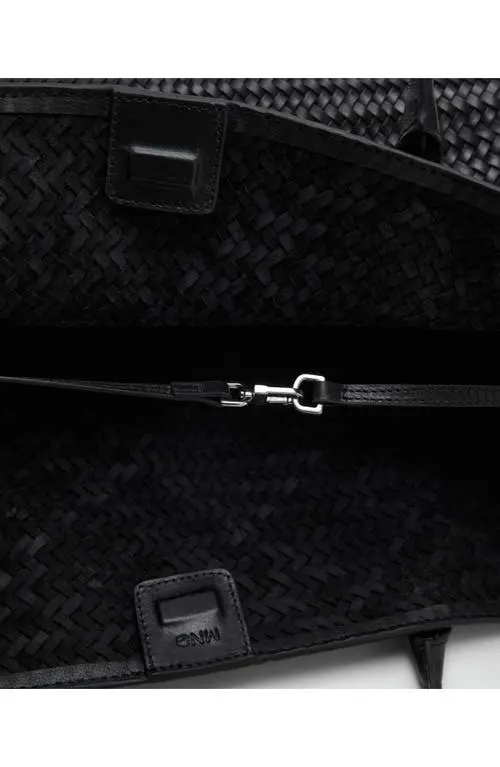 Mango Braided Leather Shoulder Bag - Black