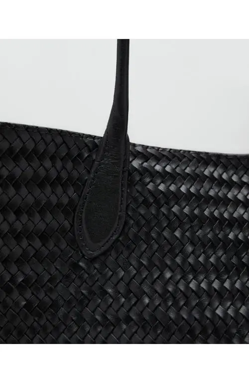 Mango Braided Leather Shoulder Bag - Black