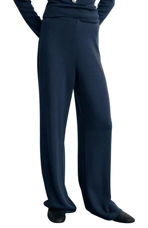 Mango Straight Leg Knit Pants - Navy