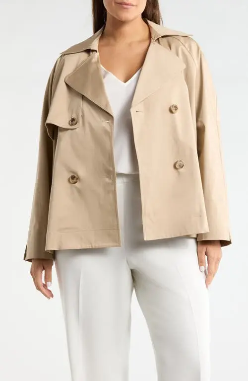 Anne Klein Double-breasted Sateen Trench Coat