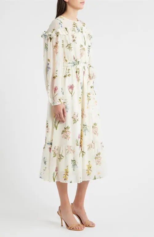 ZOE AND CLAIRE Printed Ruffle Chiffon Midi Dress
