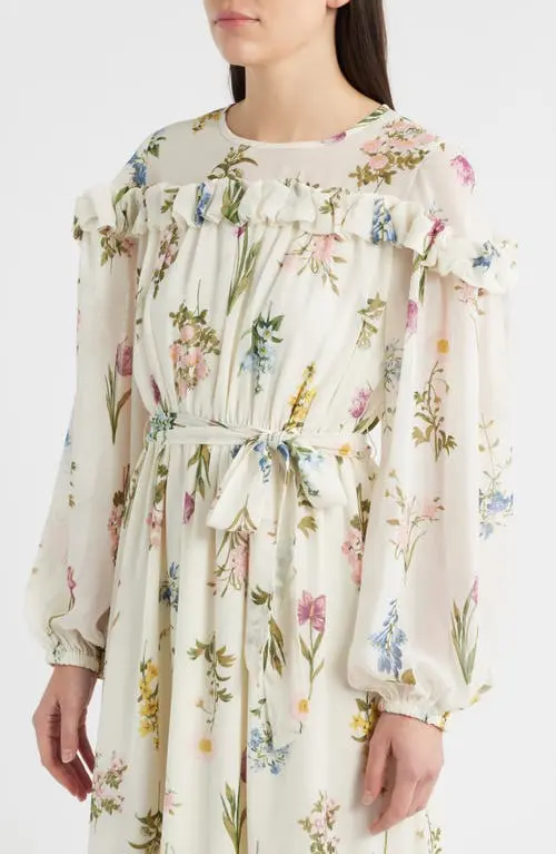 ZOE AND CLAIRE Printed Ruffle Chiffon Midi Dress