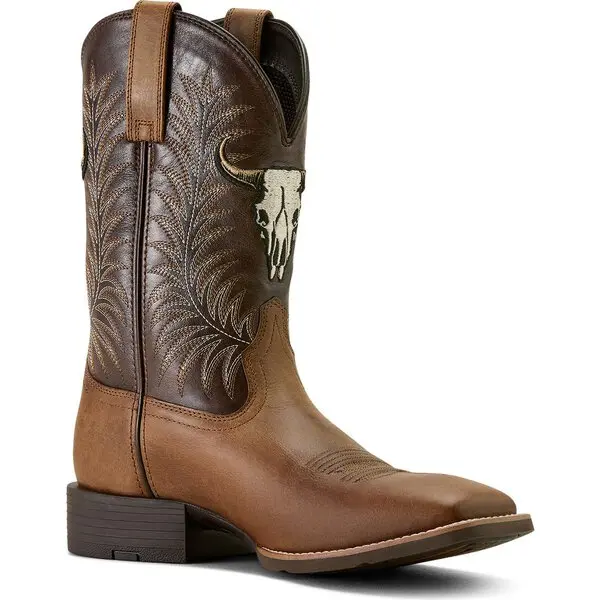 Ariat Sport Steer Skull Wide Square Toe Cowboy Boot