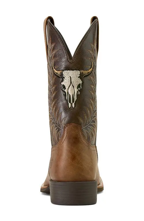 Ariat Sport Steer Skull Wide Square Toe Cowboy Boot
