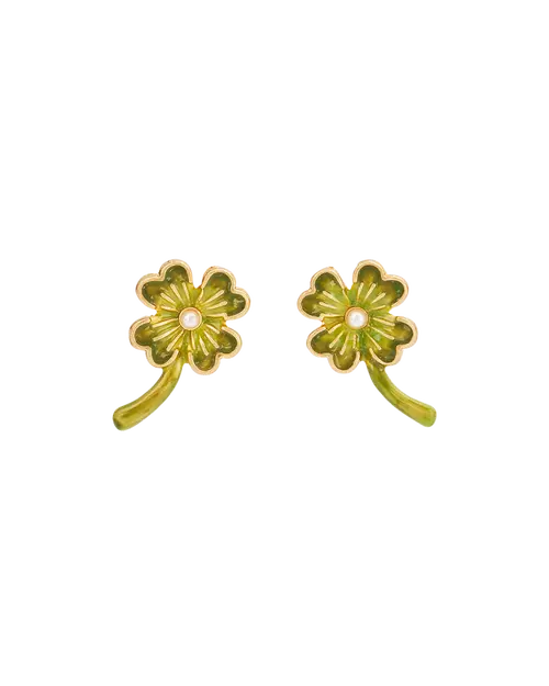 FABLE ENGLAND Lucky Clover & Pearl Stud Earrings - Gold