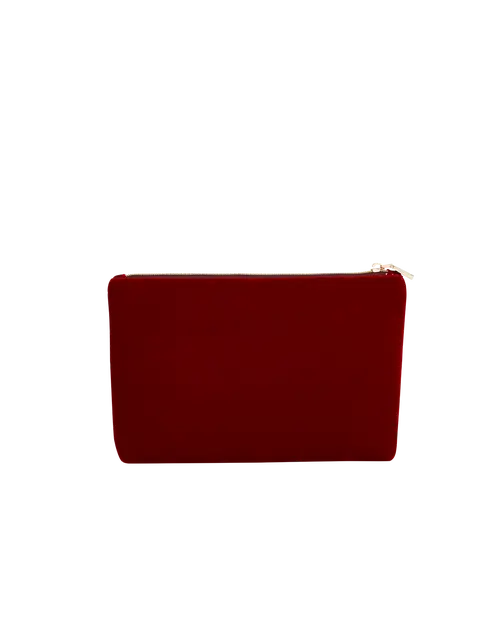 FABLE ENGLAND Robin Love Embroidered Medium Pouch - Ruby Red