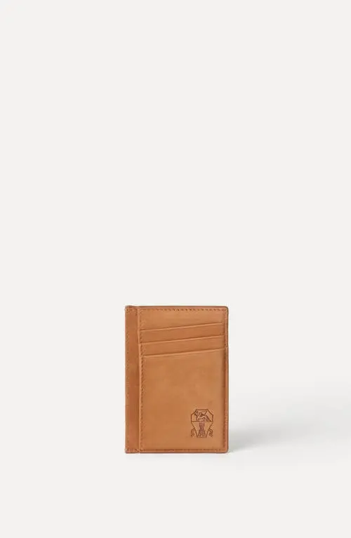 Brunello Cucinelli Nubuck Card Holder - Cognac