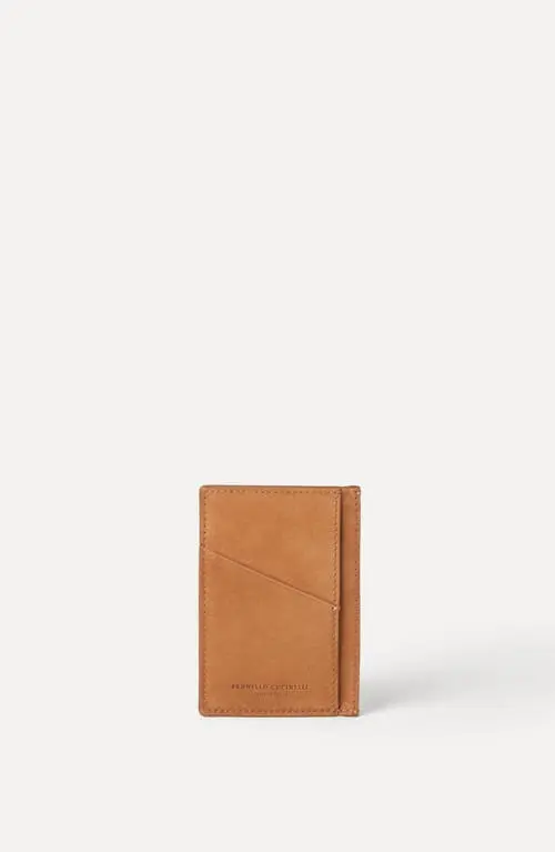 Brunello Cucinelli Nubuck Card Holder - Cognac
