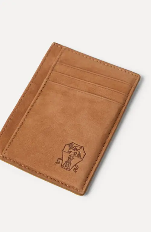 Brunello Cucinelli Nubuck Card Holder - Cognac