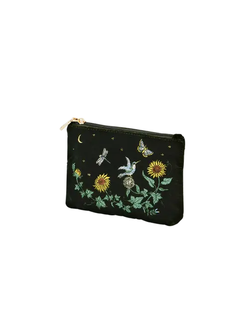 FABLE ENGLAND Sunflower Velvet Embroidered Pouch
