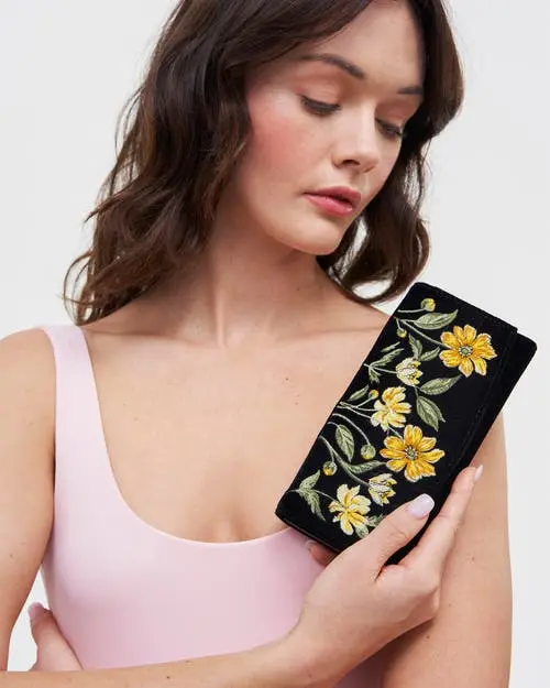 FABLE ENGLAND Botanical Velvet Embroidered Purse
