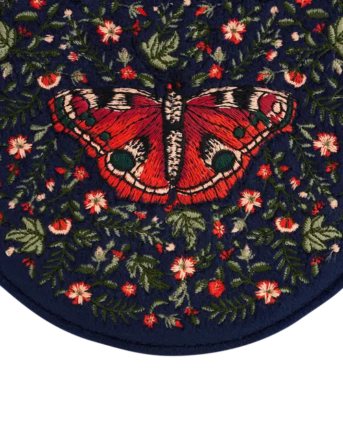 FABLE ENGLAND Butterfly Embroidered Velvet Circle Jewellery Box