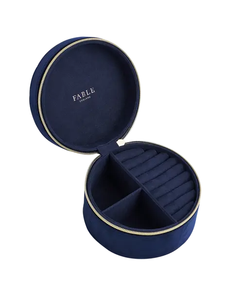 FABLE ENGLAND Butterfly Embroidered Velvet Circle Jewellery Box