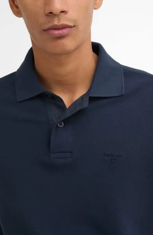 Barbour Tailored Fit Tartan Placket Cotton Piqué Polo - Washed Navy