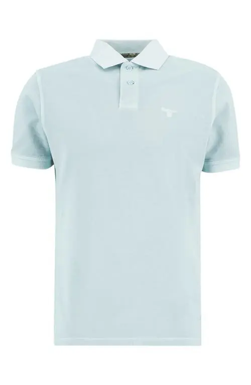 Barbour Tailored Fit Tartan Placket Cotton Piqué Polo - Washed Sky