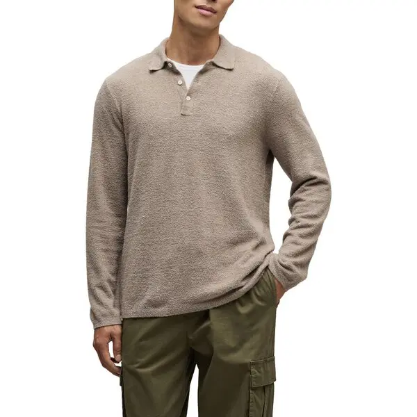 Barefoot Dreams Cozychic® Lite Long Sleeve Polo Shirt - Nickel