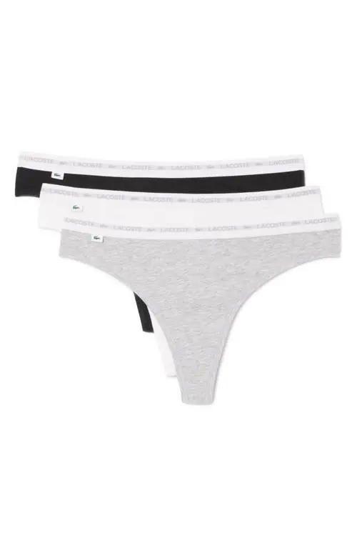 Lacoste 3-pack Stretch Cotton Thongs - Black/white/silver Chine