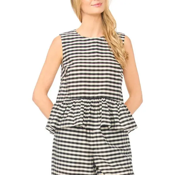 Ted Baker London Gingham Sleeveless Peplum Top