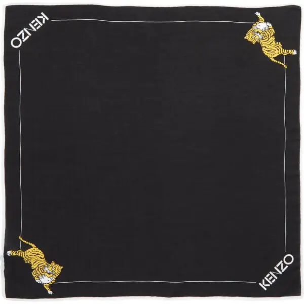 Kenzo Walking Tiger Bandana Cotton & Silk Scarf - Black