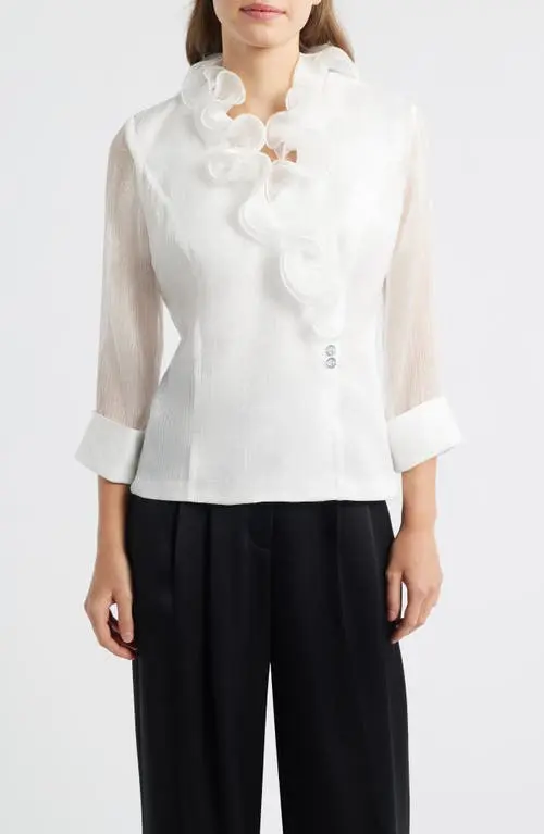 Alex Evenings Yoryu Chiffon Ruffle Top - Ivory