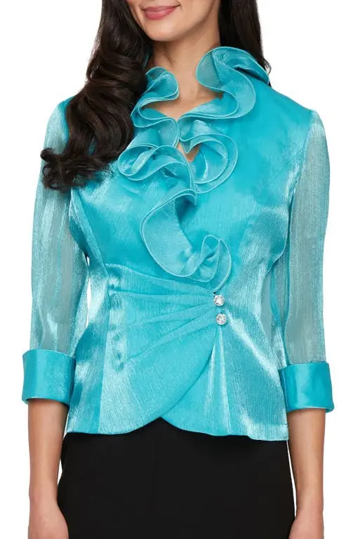 Alex Evenings Yoryu Chiffon Ruffle Top - Turquoise