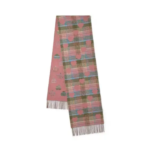 Mulberry Heritage Check & Heart Scarf - Moss-pink Scrumpy