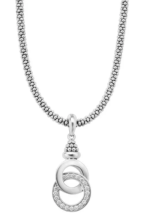Lagos Signature Caviar Interlocking Diamond Pendant Necklace - Silver