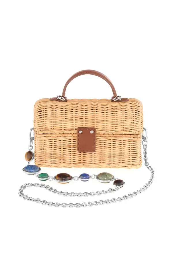 Judith Leiber Woven Basket Bag With Gemstone Chain