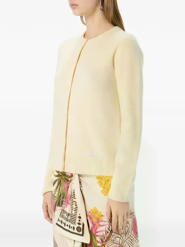 Blumarine Strass Embroidered Cashmere Cardigan - Neutrals