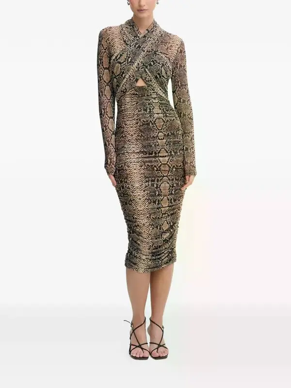 Bardot Cut-out Print Midi Dress - Neutrals