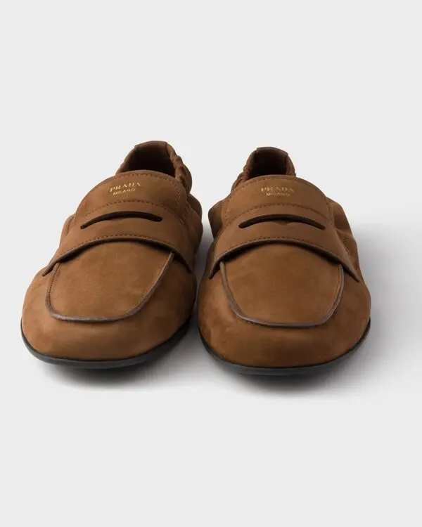 Prada Shuffle Nubuck Leather Loafers - Cocoa Brown