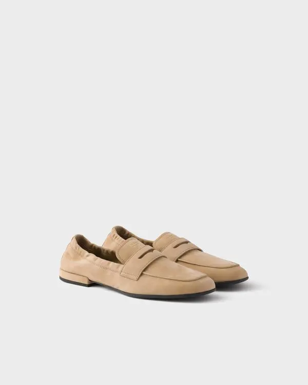 Prada Shuffle Nubuck Leather Loafers - Desert Beige